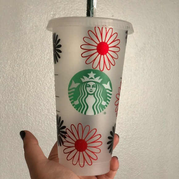 Starbucks | Dining | Daisy Starbucks Cold Cup Red And Black | Poshmark
